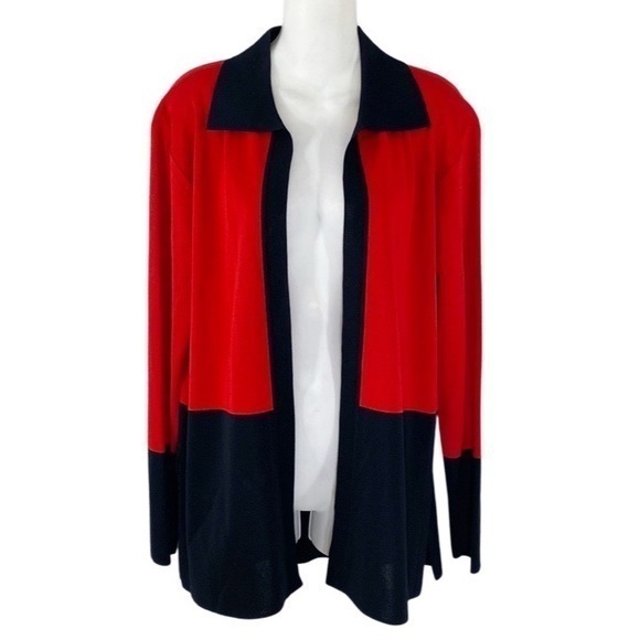 Misook | Sweaters | Misook Red Black Color Block Knit Open Collared ...
